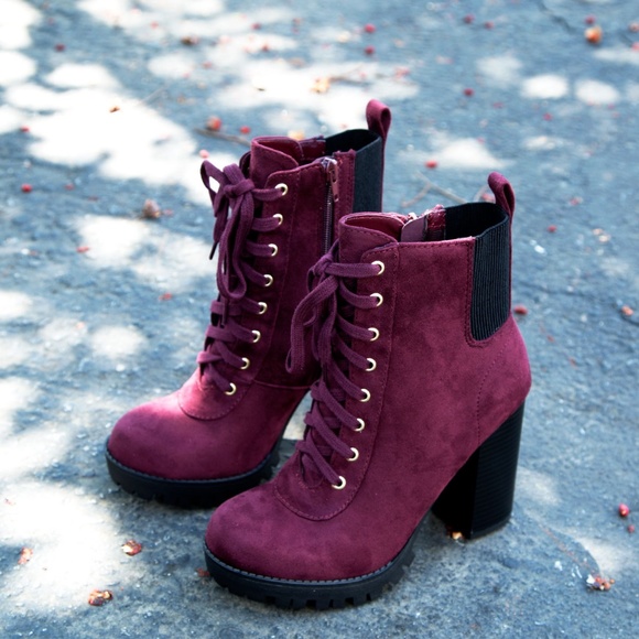 Soda | Shoes | Hp Wine Ankle Boots Booties Chunky Heel Lug Sole | Poshmark